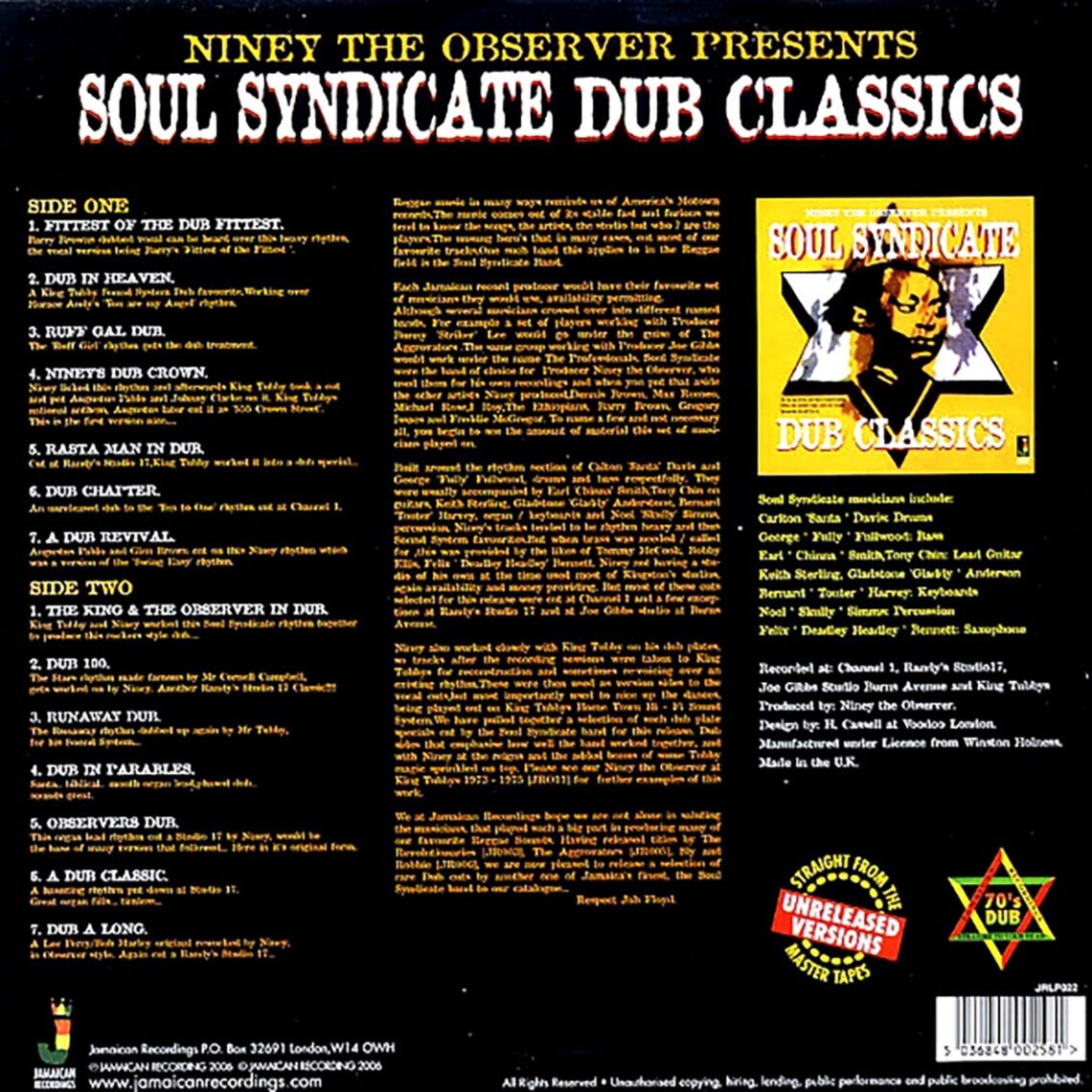 Soul Syndicate - Dub Classics: Niney the Observer Presents / LP 180 ...