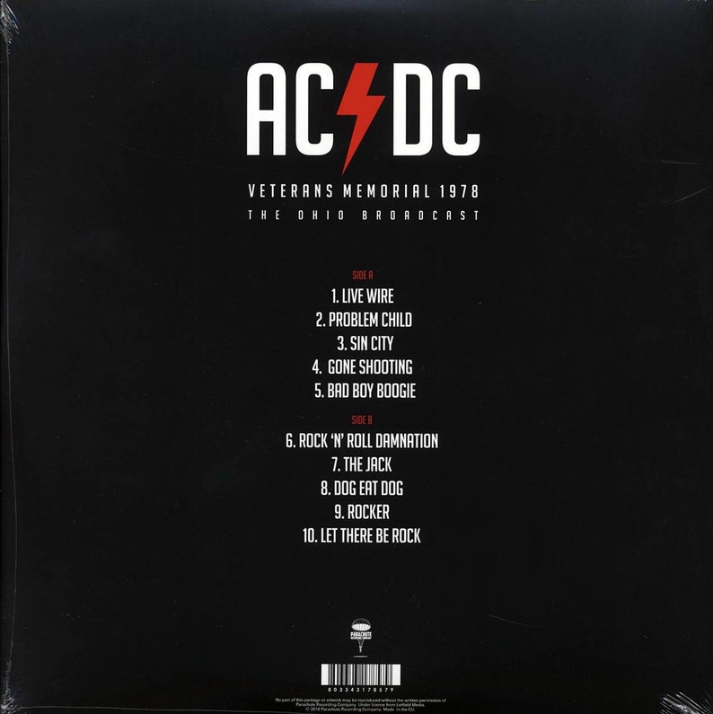 AC/DC - Veterans Memorial 1978: the Ohio Broadcast / LP Vinyl (parachute) / Rock / Hard Rock ...