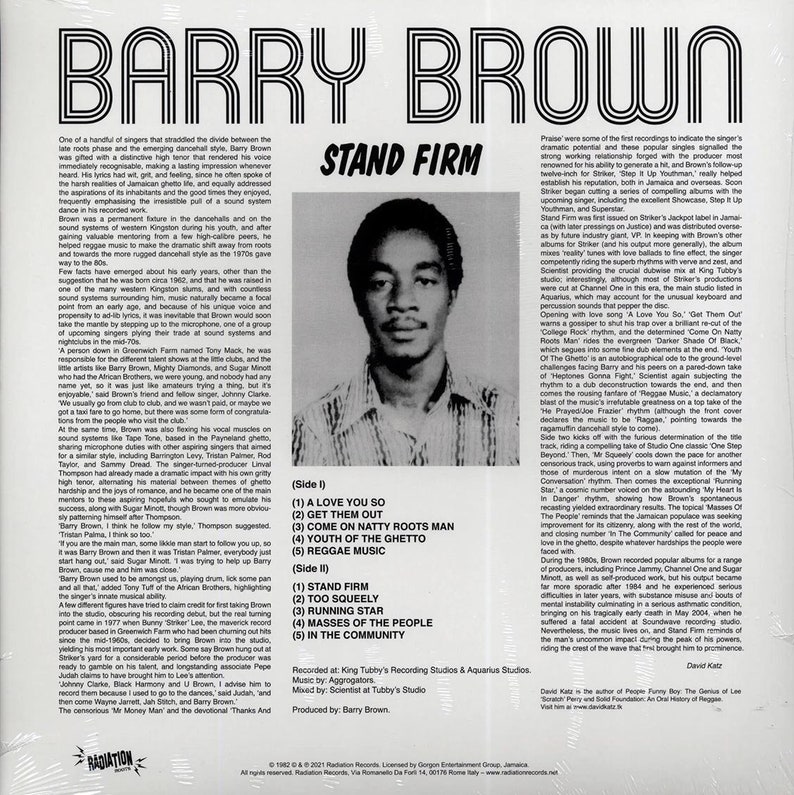 Barry Brown - Stand Firm / LP Vinyl (radiation) / Reggae / Roots ...