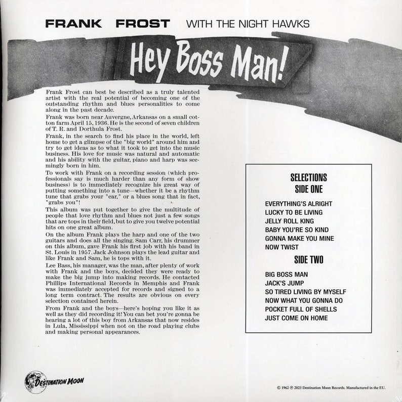 Frank Frost With the Night Hawks Hey Boss Man / LP Colored Vinyl ...