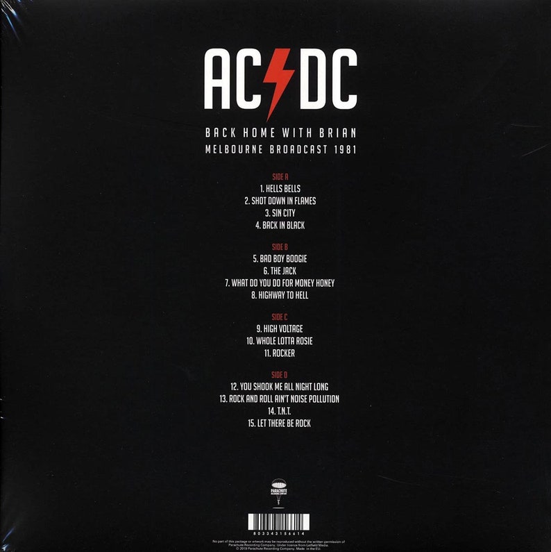 AC/DC - Back Home With Brian: Melbourne Broadcast 1981 / 2xlp Colored Vinyl (parachute) / Rock ...