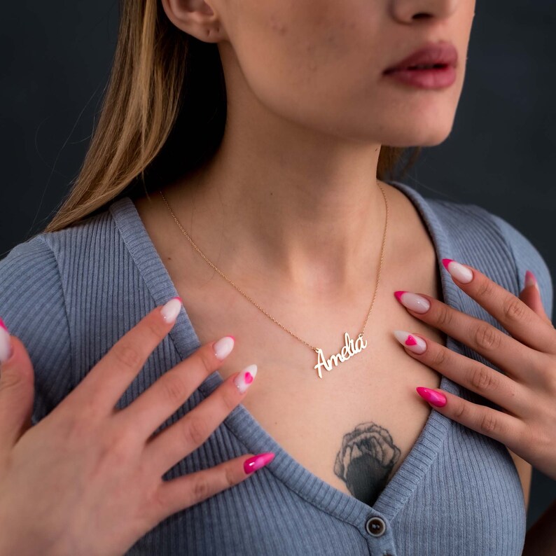 Customized 14K Solid Gold Name Necklace, Personalized Name Necklace ...