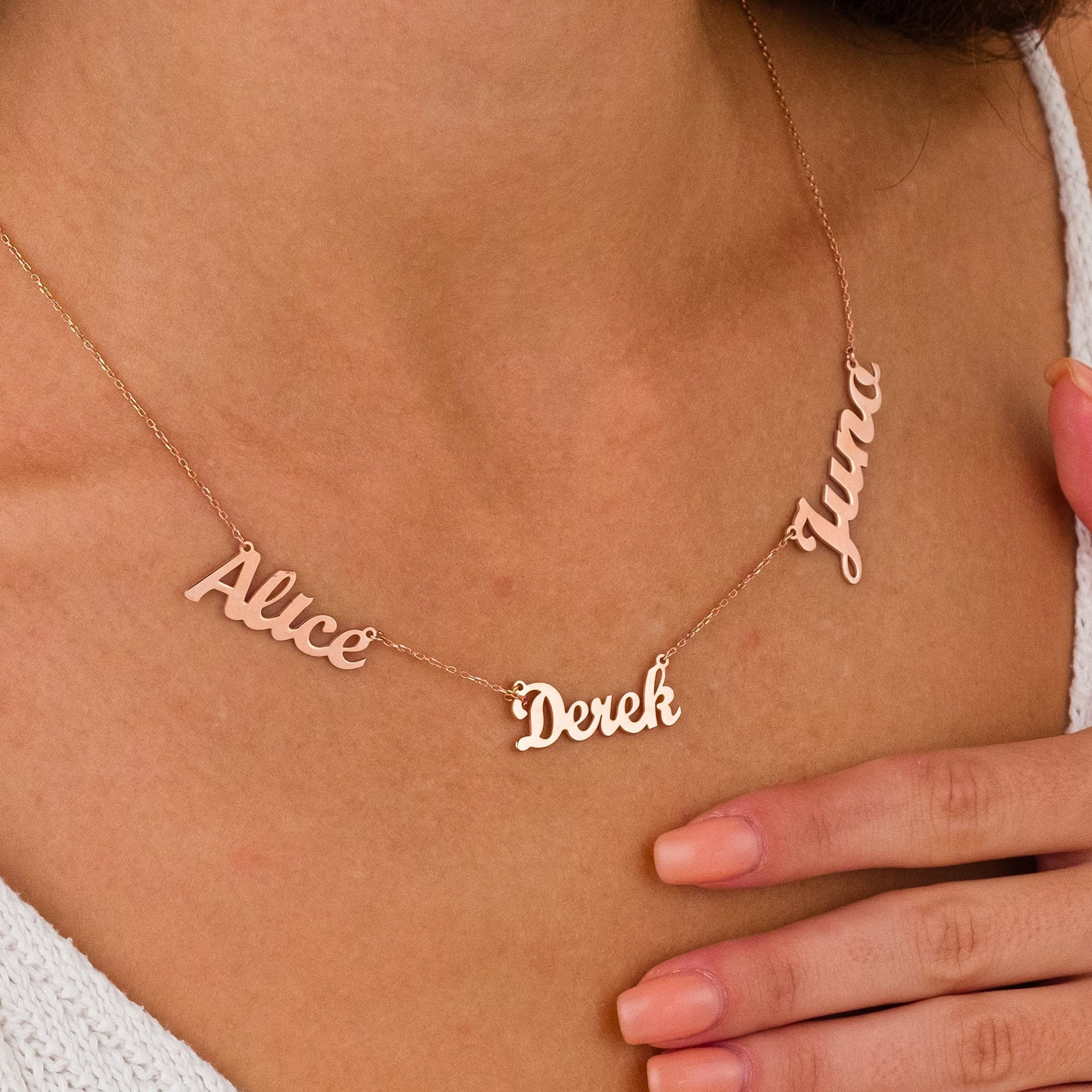 14K Gold Three Names Necklace Kids Name Necklace Christmas - Etsy