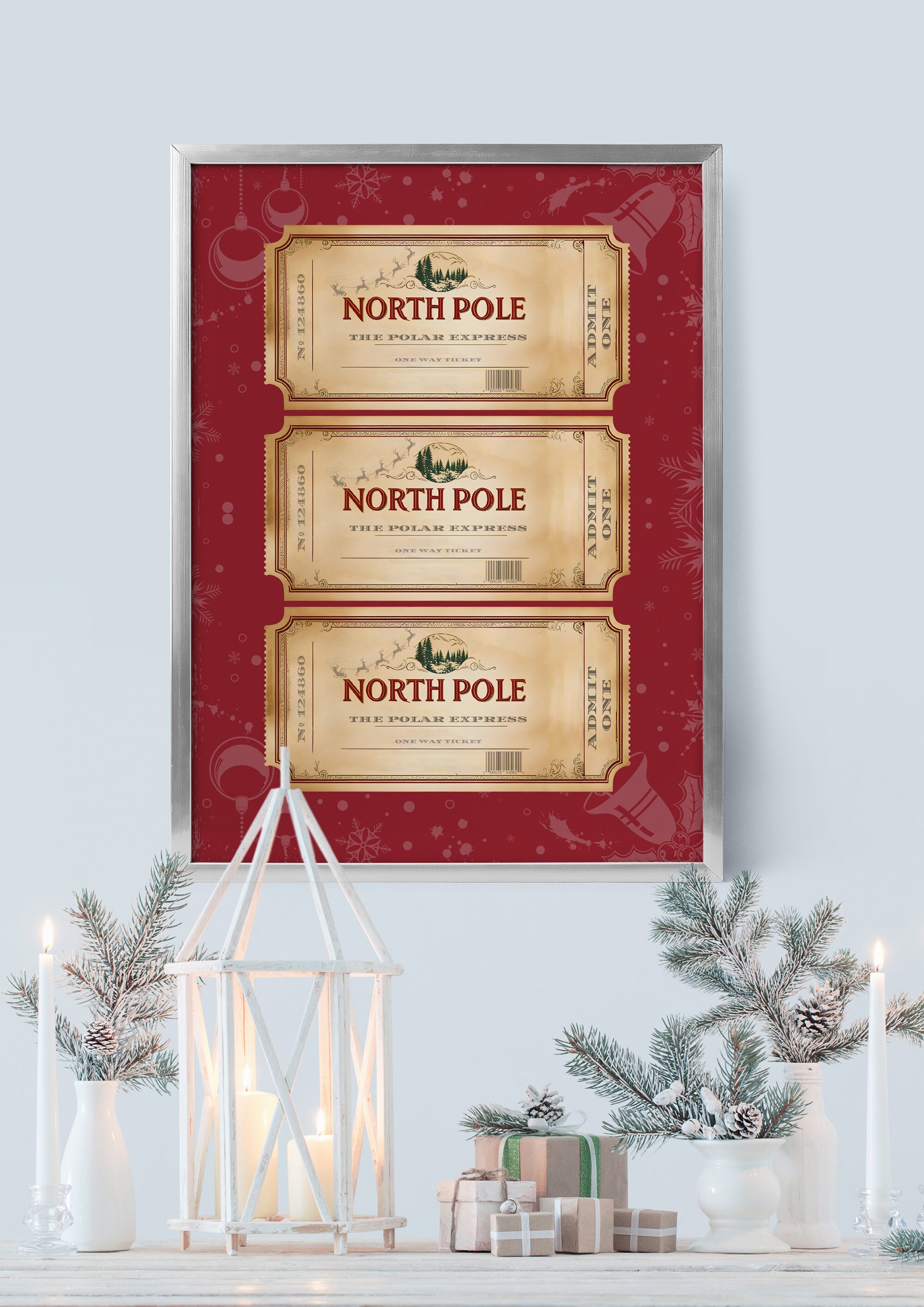 North Pole Ticket Print, Red Christmas Decor, Trendy Christmas Print ...