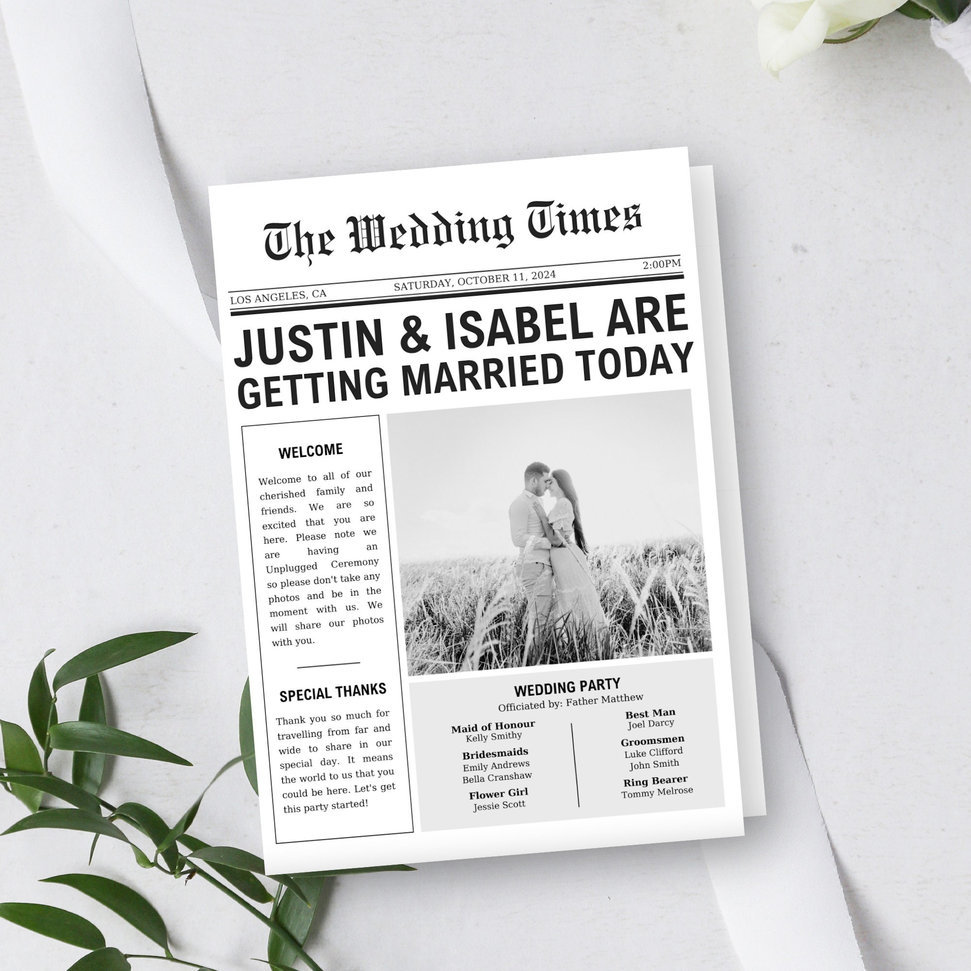 Newspaper Wedding Program Template Canva, Wedding Program Template ...