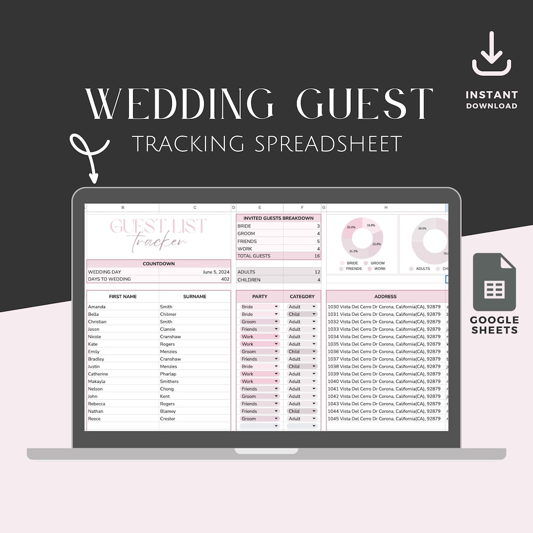 Wedding Guest Google Sheets, Wedding Guest List Google Sheets Template ...
