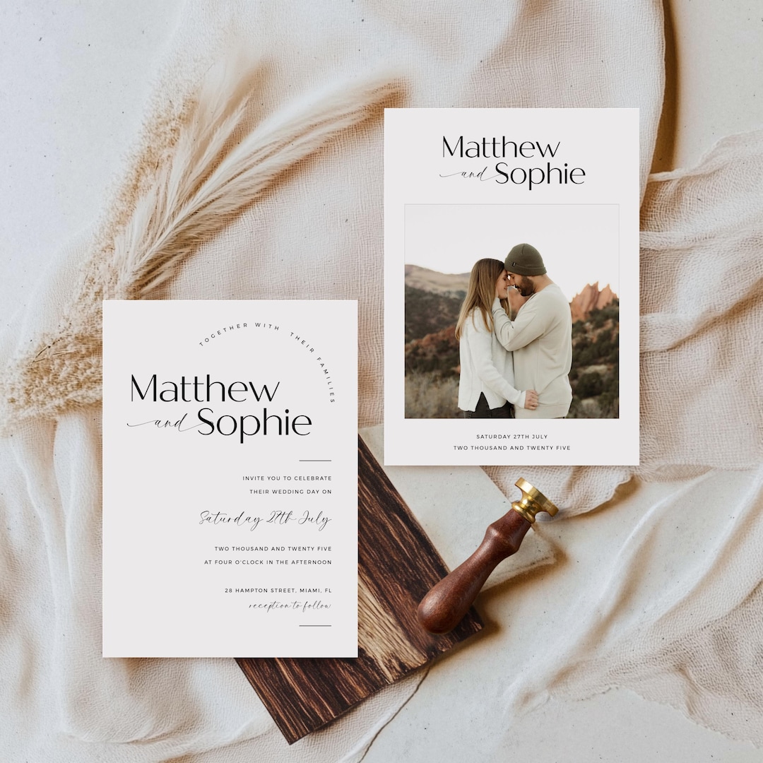 Wedding Invitation With One Photo, Wedding Invite With QR Code and ...