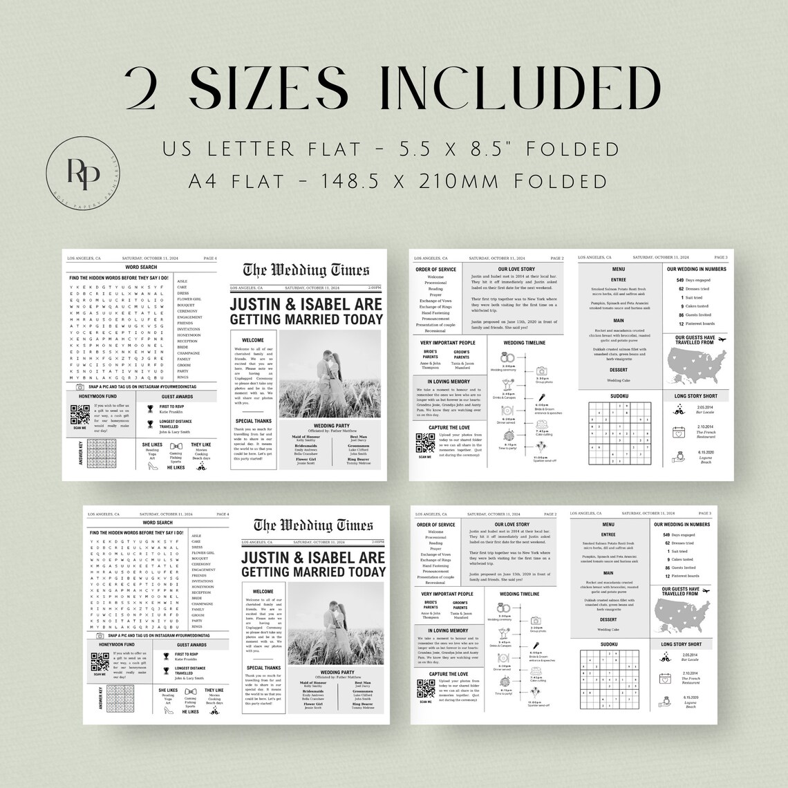 Newspaper Wedding Program Template Canva, Wedding Program Template ...