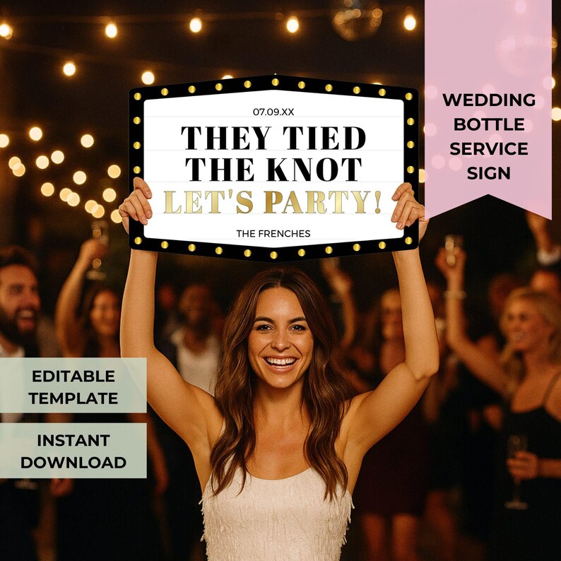 Wedding Bottle Service Sign Template, Customizable VIP Marquee ...