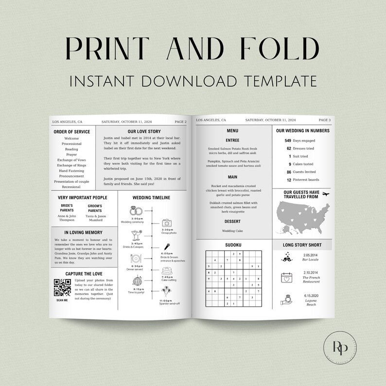 Newspaper Wedding Program Template Canva, Wedding Program Template ...