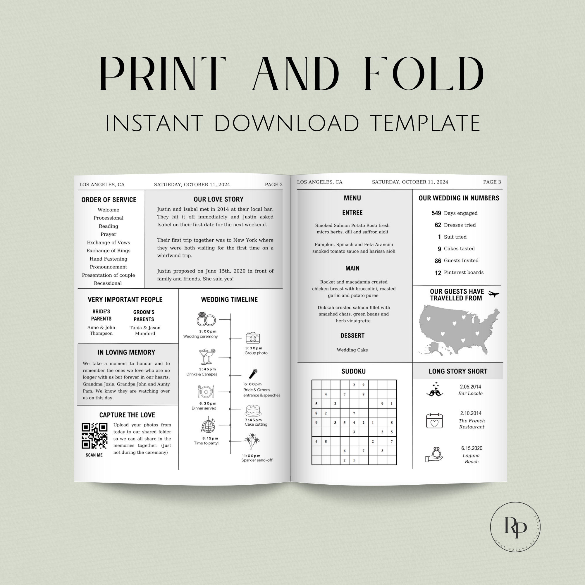 Newspaper Wedding Program Template Canva, Wedding Program Template ...