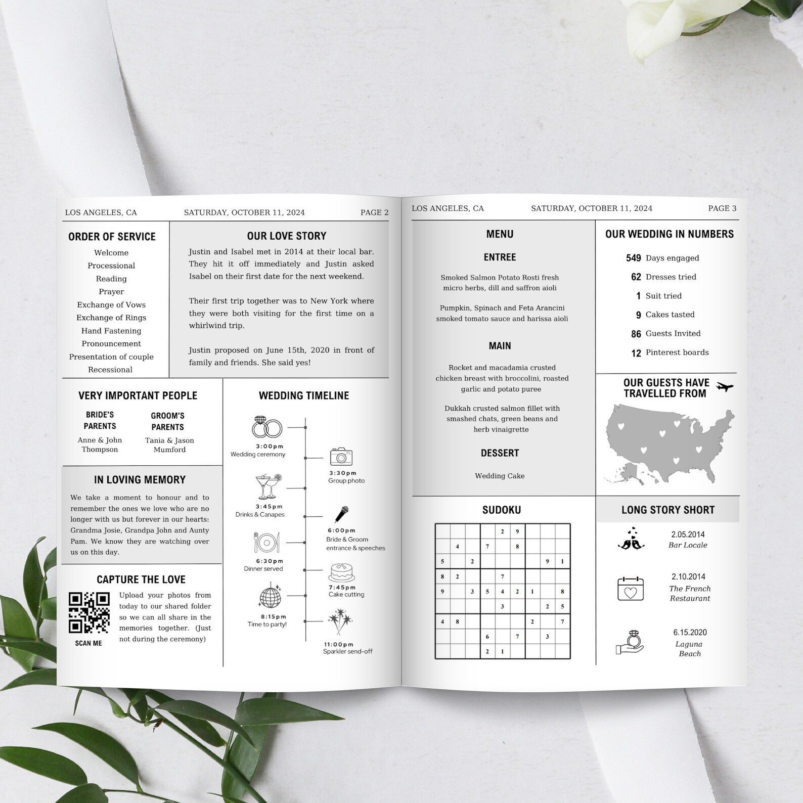 Newspaper Wedding Program Template Canva, Wedding Program Template ...