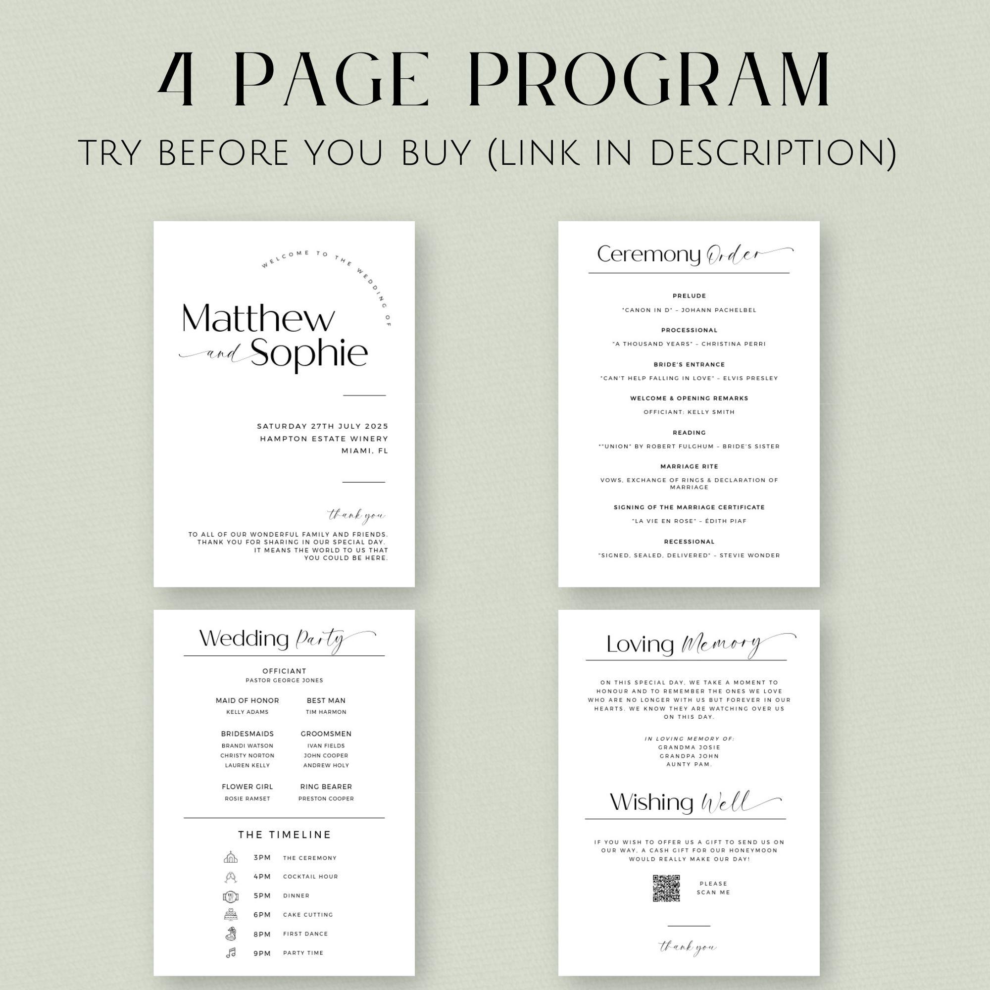 Wedding Program With QR Code, QR Code Wedding Program Sign, Digital ...