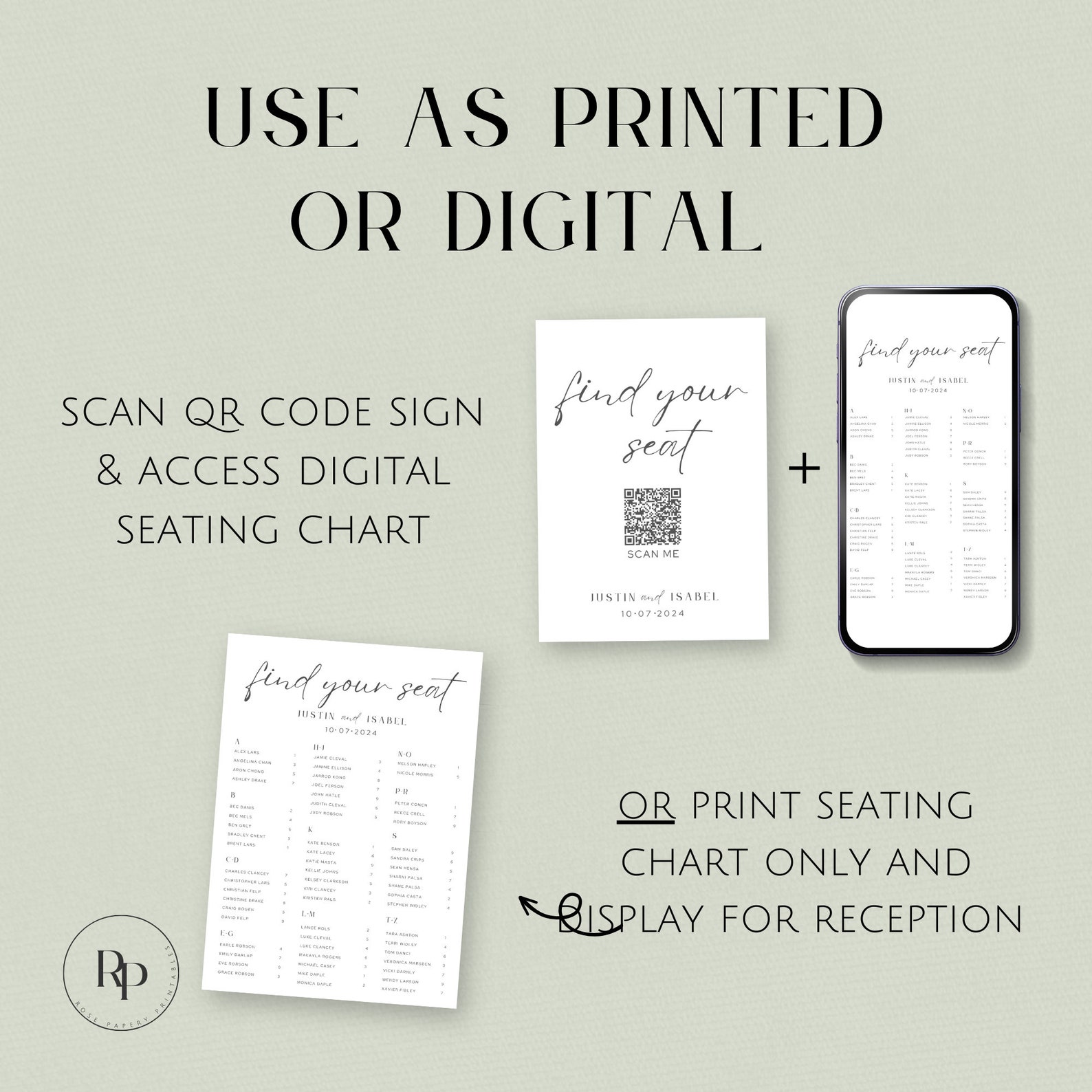 QR Code Wedding Seating Chart Sign, Wedding Seating Chart Template ...