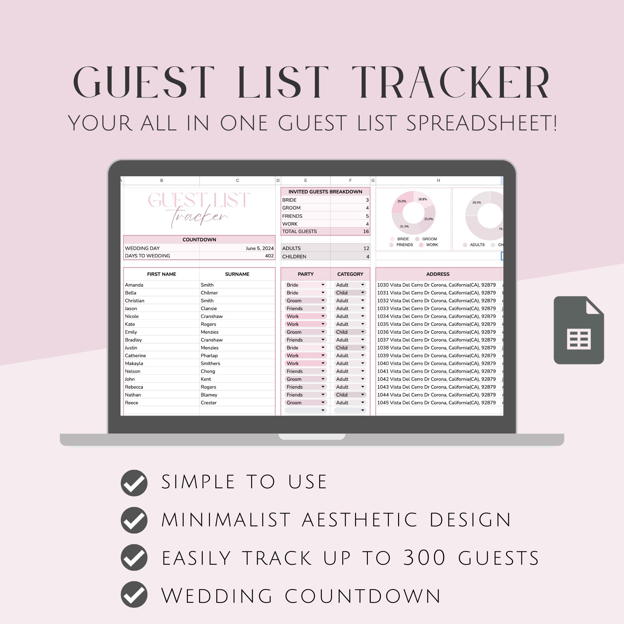 Wedding Guest Google Sheets, Wedding Guest List Google Sheets Template ...