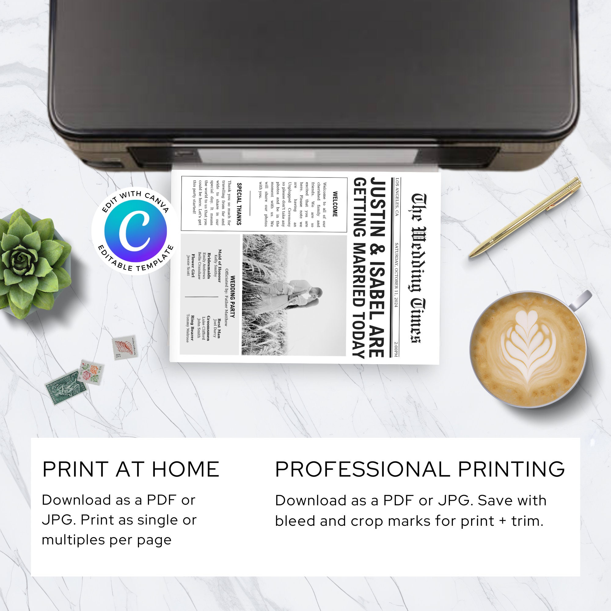 Newspaper Wedding Program Template Canva, Wedding Program Template ...