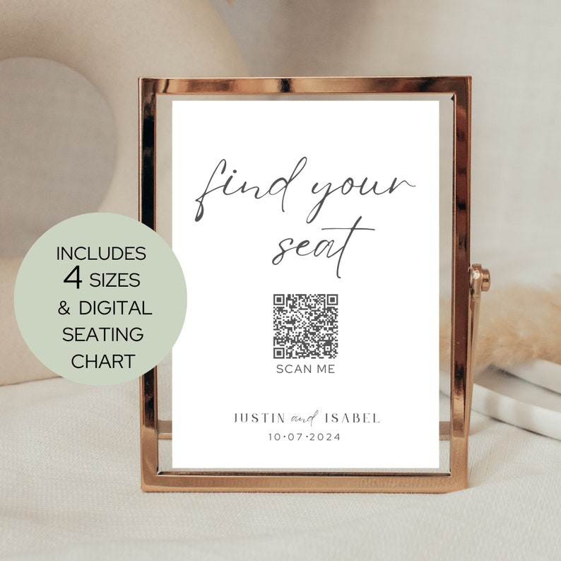 QR Code Wedding Seating Chart Sign, Wedding Seating Chart Template ...