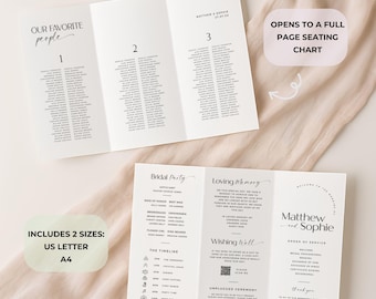 Trifold Wedding Program Template: Seating Chart & Timeline (digital ...
