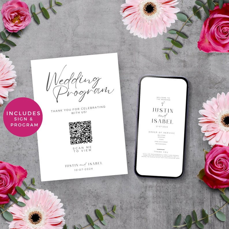 Wedding Program With QR Code QR Code Wedding Program Sign - Etsy