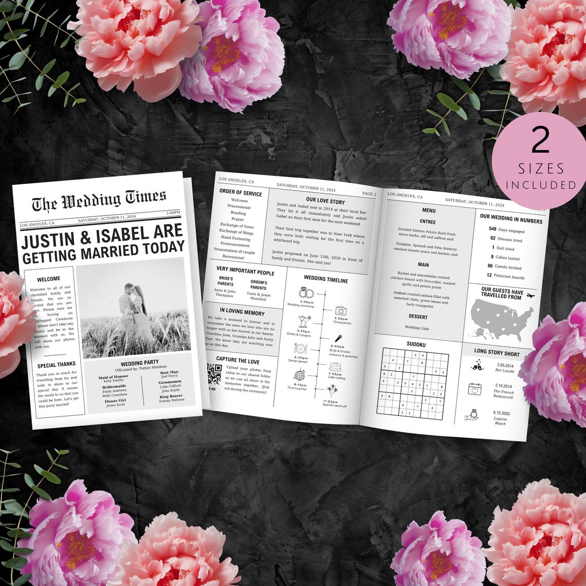 Newspaper Wedding Program Template Canva, Wedding Program Template ...