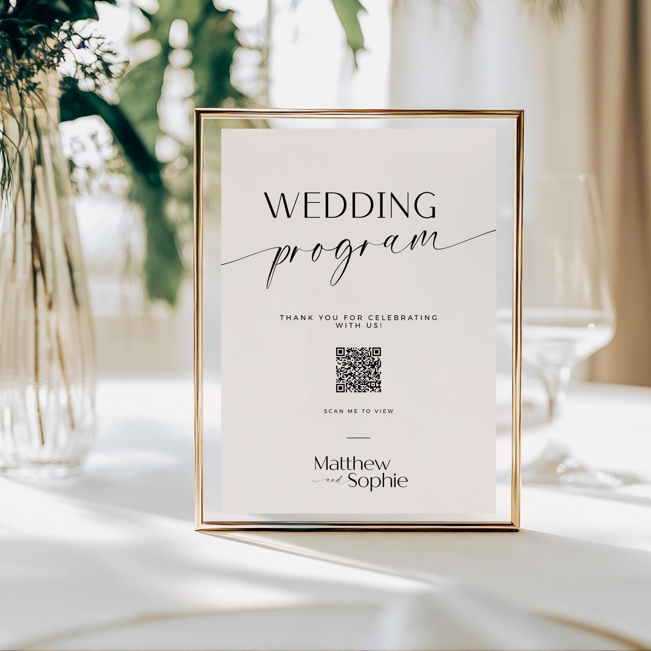 QR Code Wedding Program Sign, Wedding Program With QR Code, Digital ...