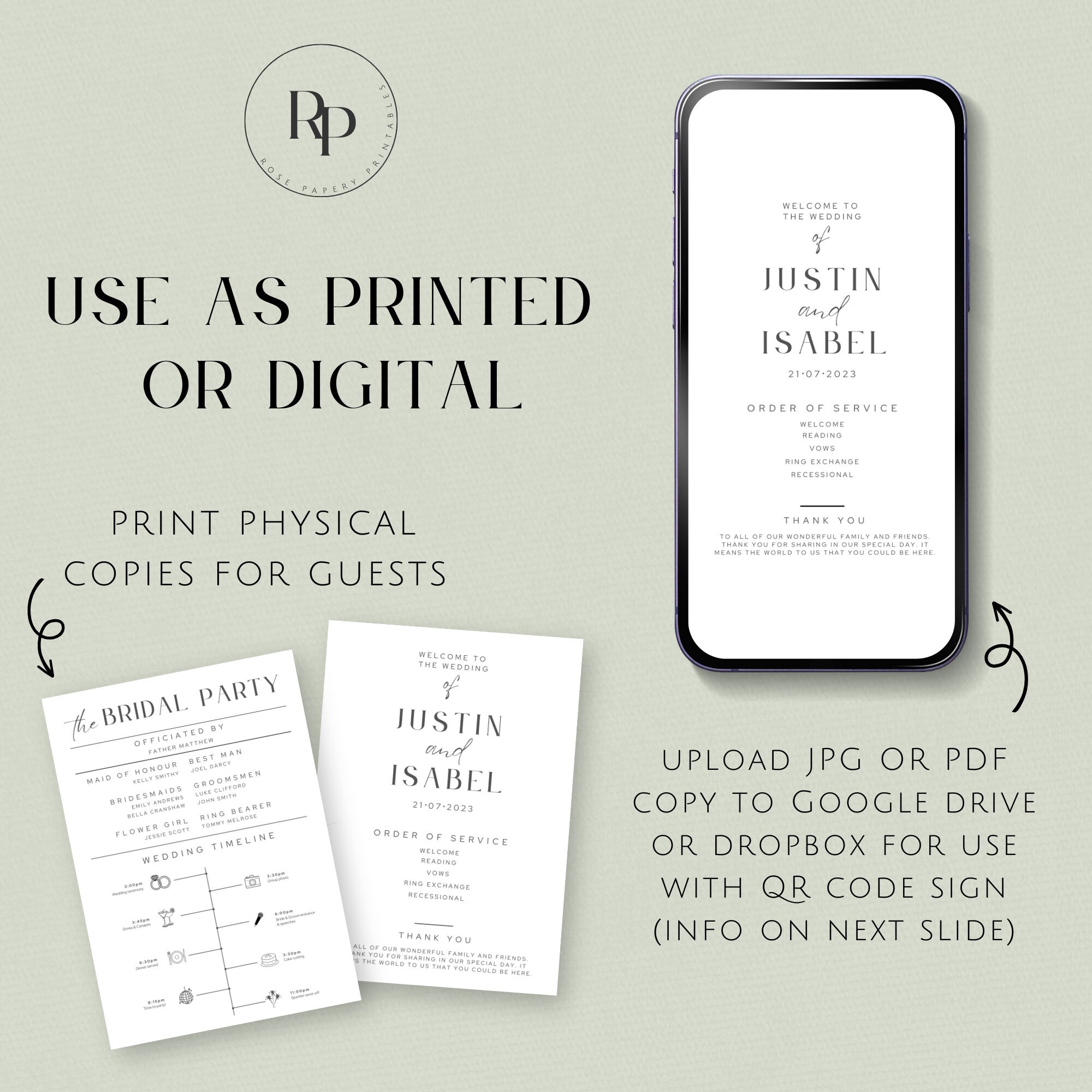 Wedding Program With QR Code, QR Code Wedding Program Sign, Digital ...