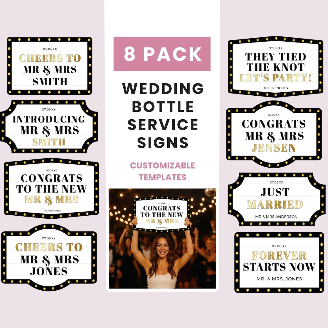 Bottle Service Sign for Wedding Template, Customizable Marquee VIP ...