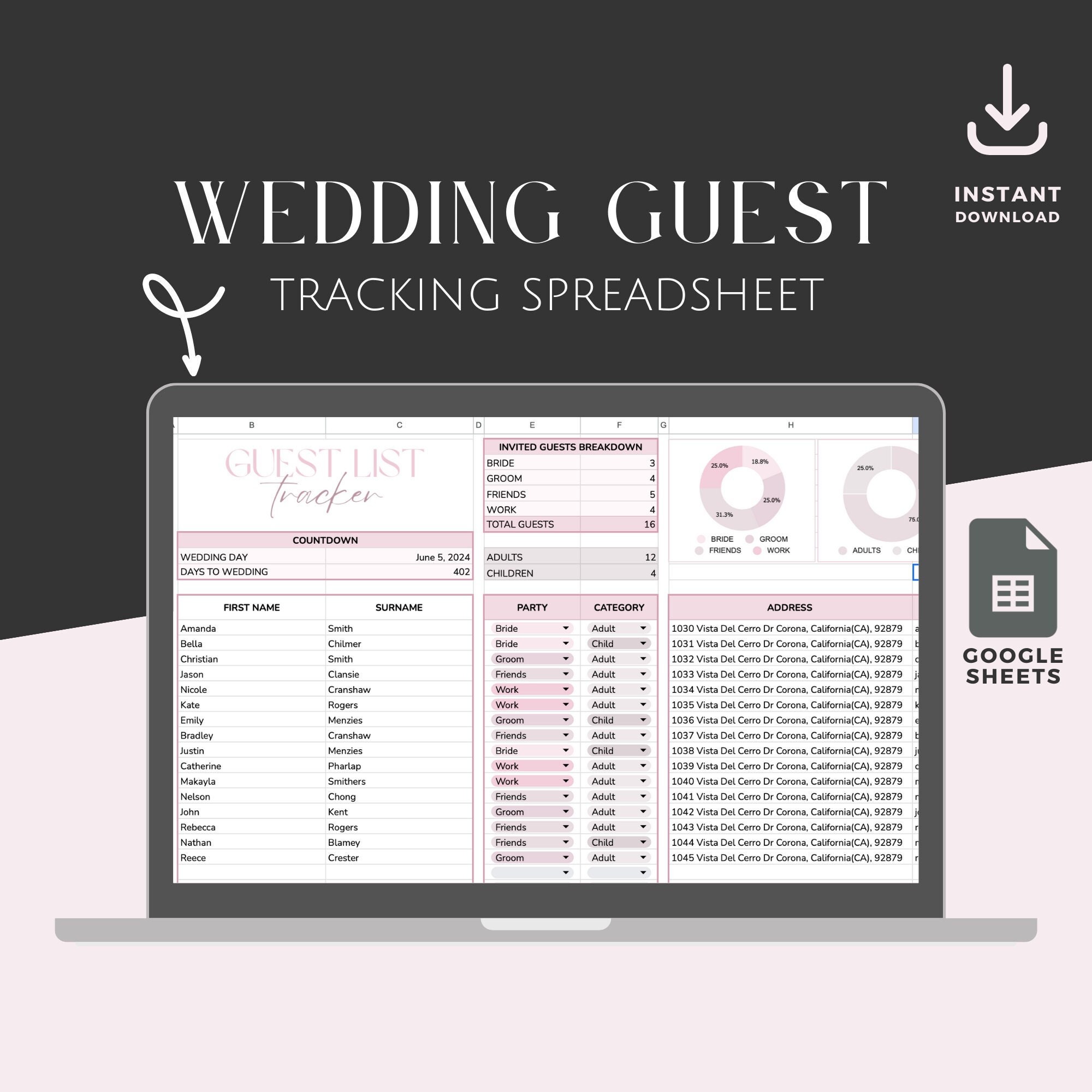 Wedding Guest Google Sheets, Wedding Guest List Google Sheets Template ...