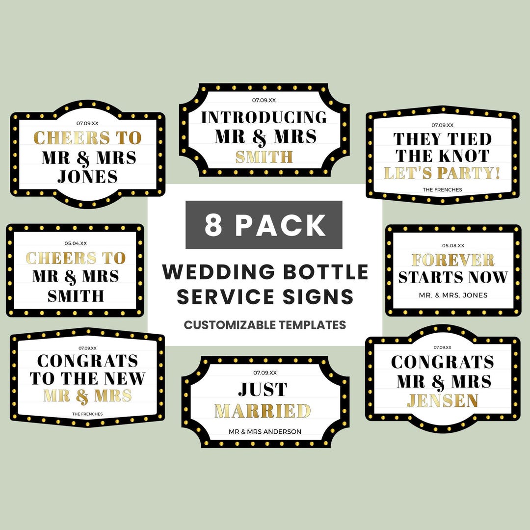 Wedding Bottle Service Sign Template Bundle Pack, Customizable Marquee ...