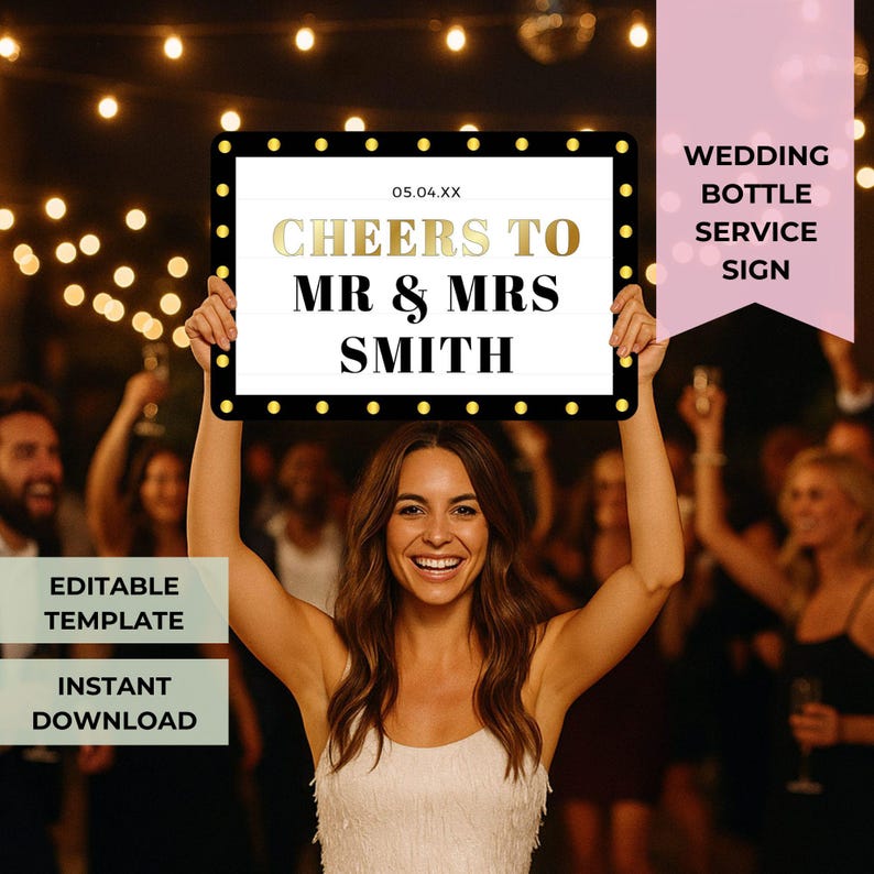 Bottle Service Sign for Wedding Template, Customizable Marquee VIP ...