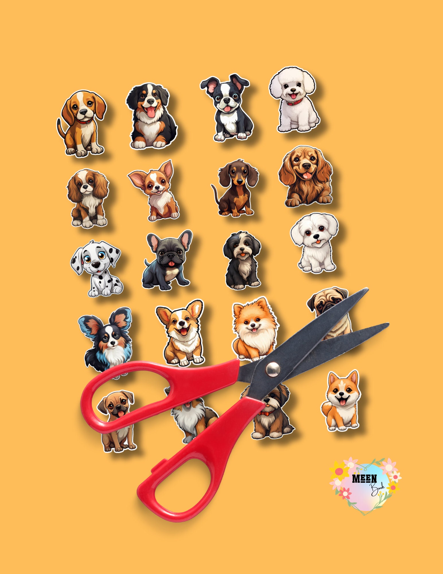 Cute Dogs Print and Cut Digital PNG Sticker Sheets, 20 Designs, Cute ...