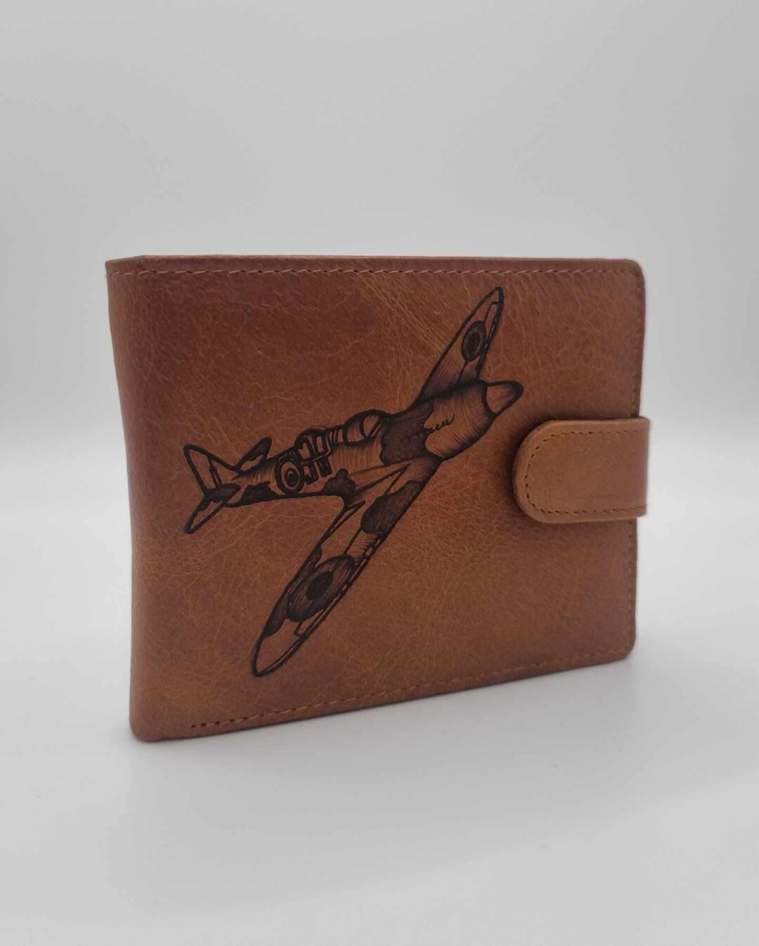 Hand Burned Genuine Leather Spitfire Wallet - Aviation Gifts for Men ...