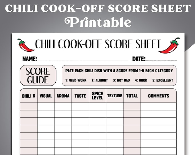 Chili Cook off Scorecards | Editable Template | Family Activity | Chili ...