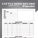 Cattle Herd Record Sheet, Printable Cattle Records Page, Homestead ...