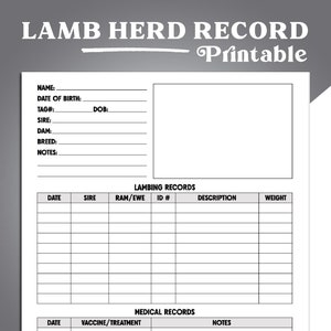 Lamb Herd Record Sheet, Lamb Herd Record Keeping, Farm Management ...