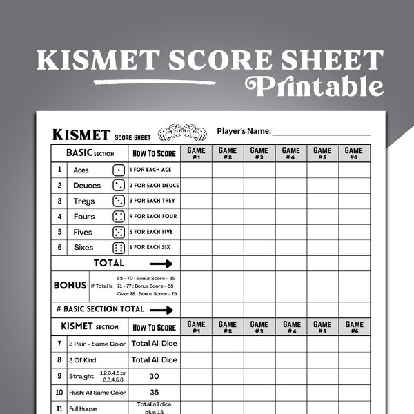 Dice Game Score Sheet - Etsy