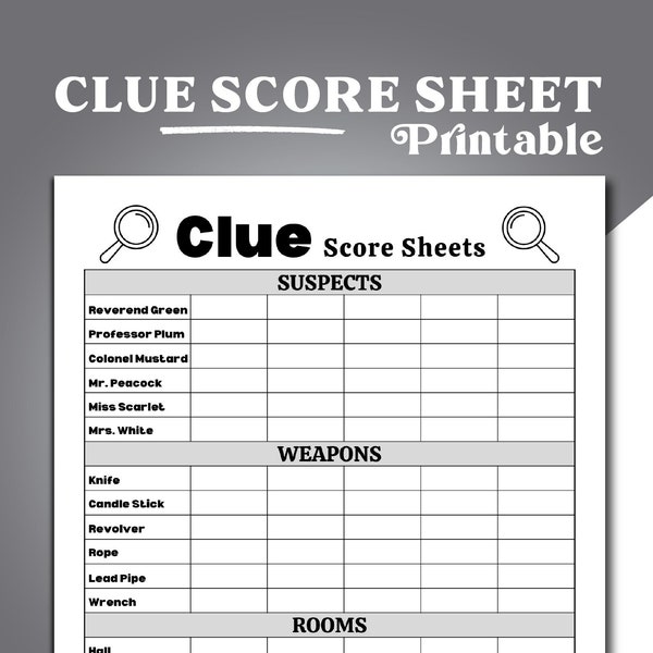 Clue Board Game Sheet - Etsy