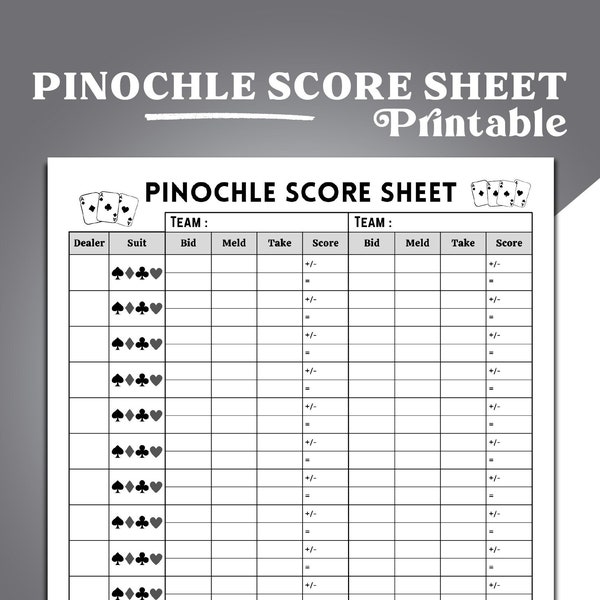 Pinochle Score Sheet - Etsy