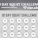 30 Day Squat Challenge Printable | Squat Tracker | Core Fitness | Squat ...