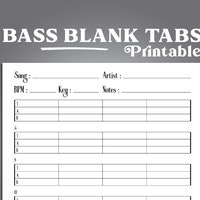 Bass Blank Tabs Printable, Blank 4-string Bass, Blank Sheet Music ...