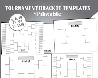 Tournament Bracket Templates | Sports Bracket Printable Set | 4, 8, 16 ...