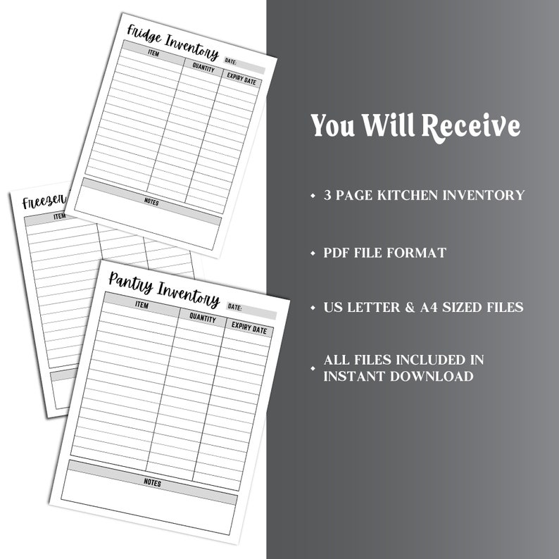 Kitchen Inventory Printable Template, Fridge and Freezer Inventory ...