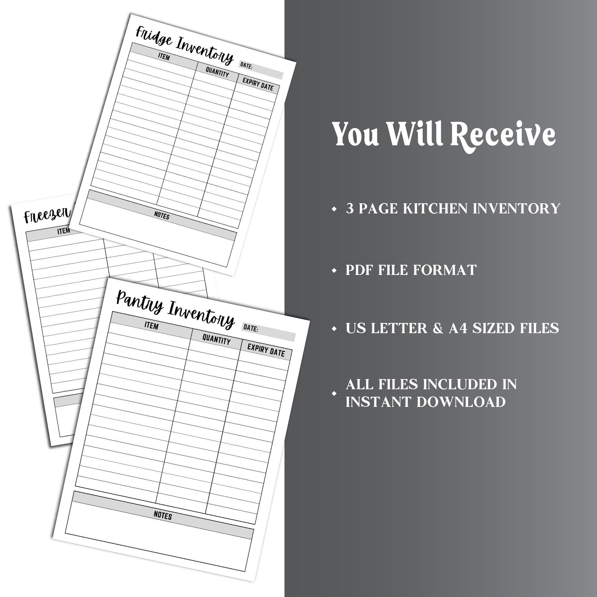 Kitchen Inventory Printable Template, Fridge and Freezer Inventory ...
