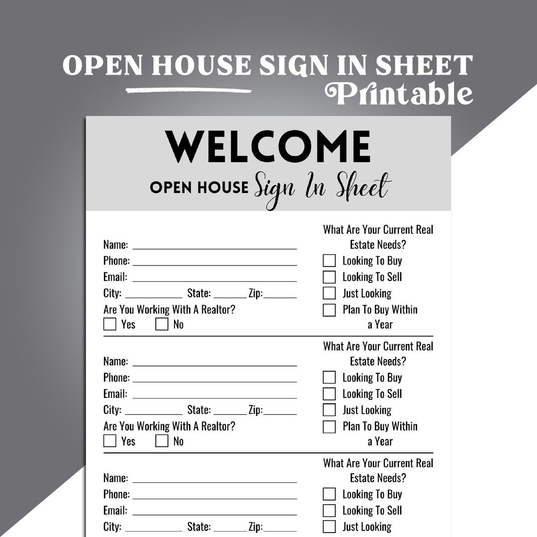 Open House Sign-in Sheet Template, Real Estate Visitor Log, Realtor ...