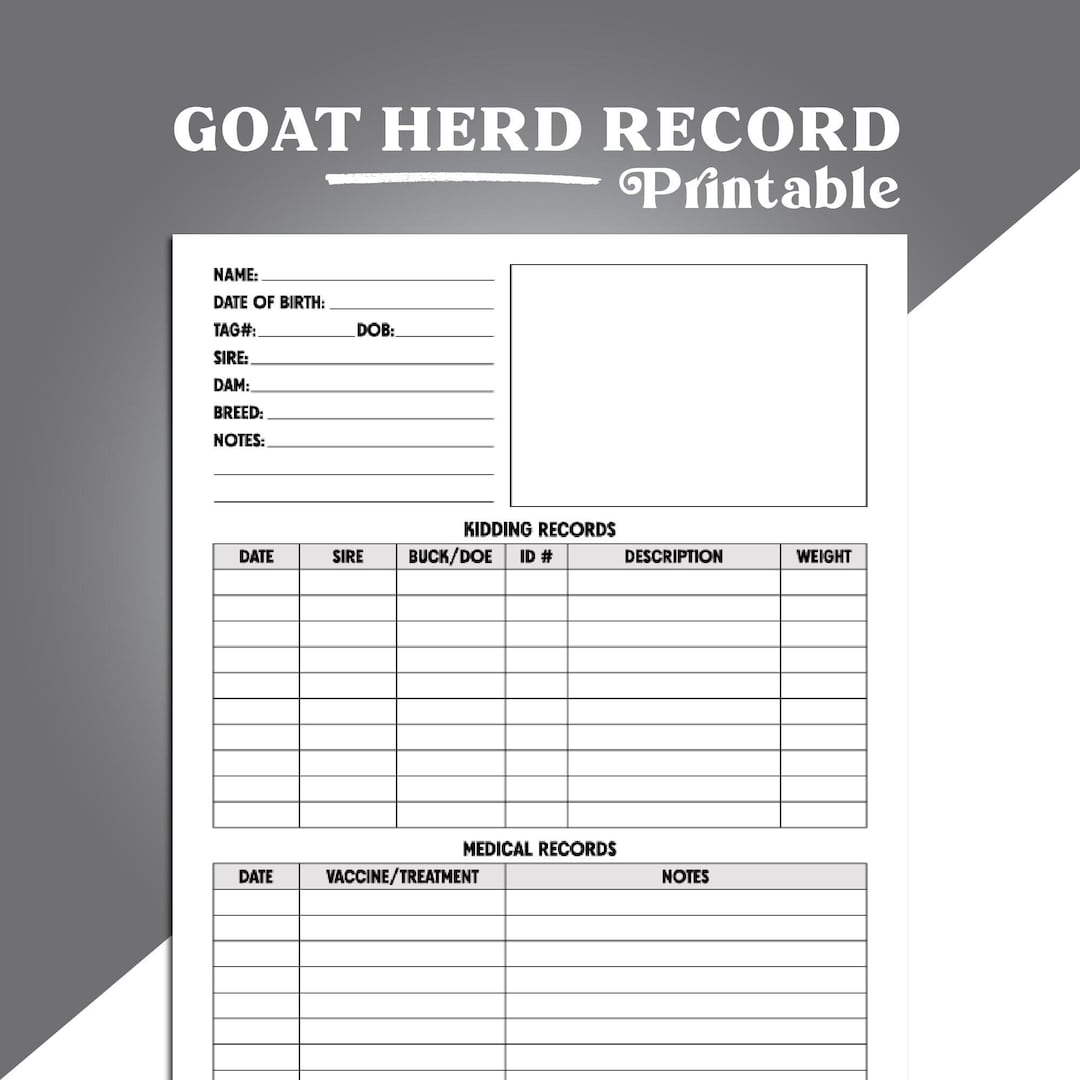 Goat Herd Record Sheet, Goat Herd Record Keeping, Farm Management ...