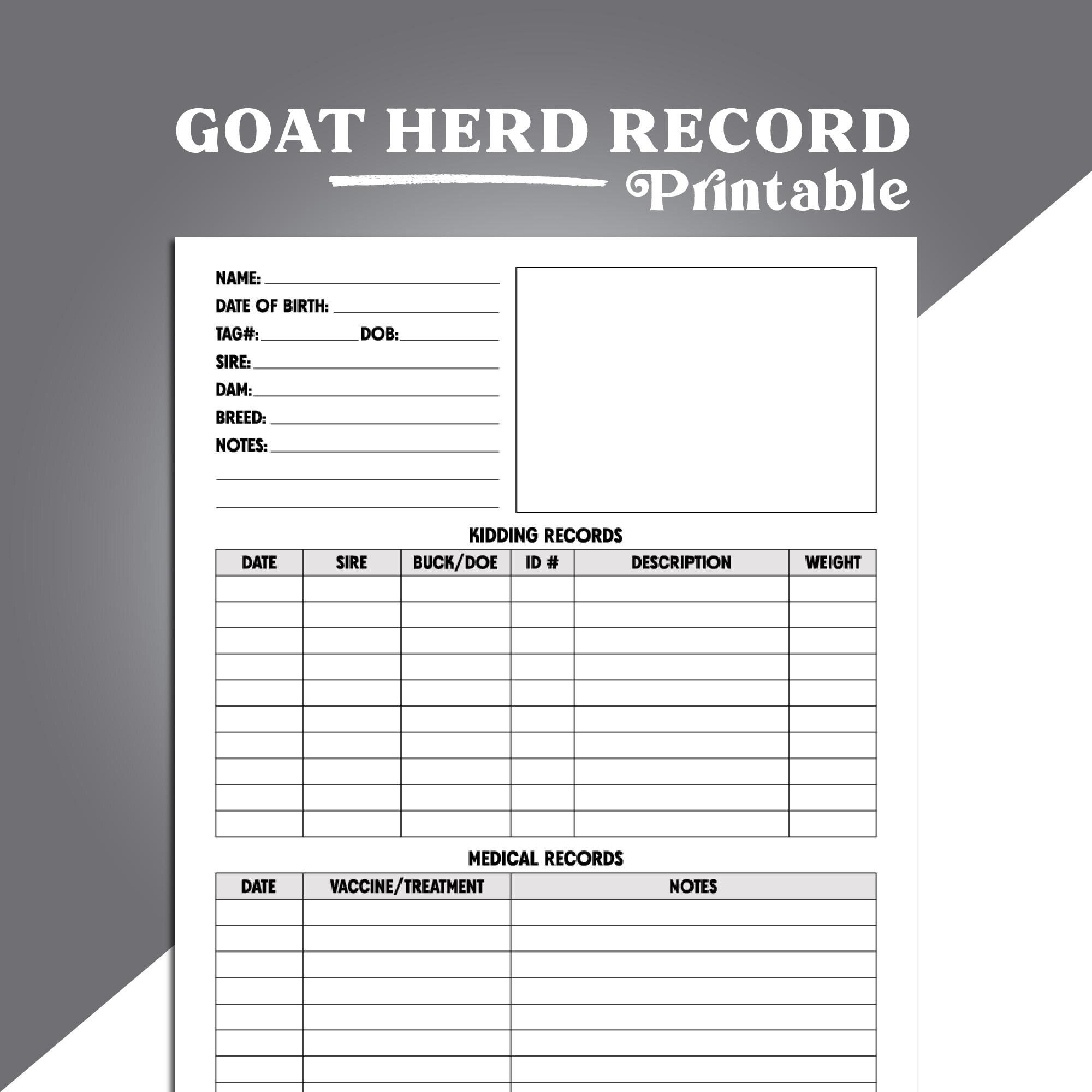 Goat Herd Record Sheet, Goat Herd Record Keeping, Farm Management ...