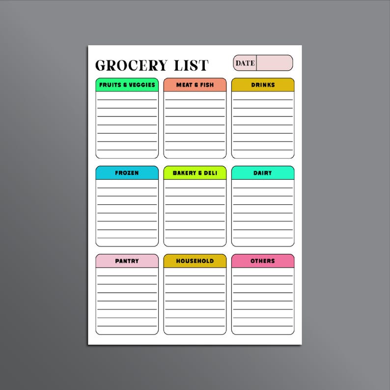 Grocery List Printable Template, Shopping List Printable, Food Shopping ...