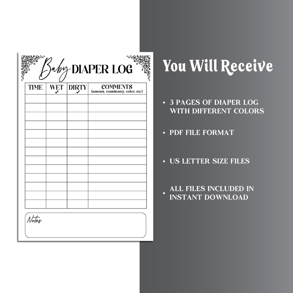 Diaper Log Printable, Baby Diaper Tracker, Daily Diaper Changing Log ...