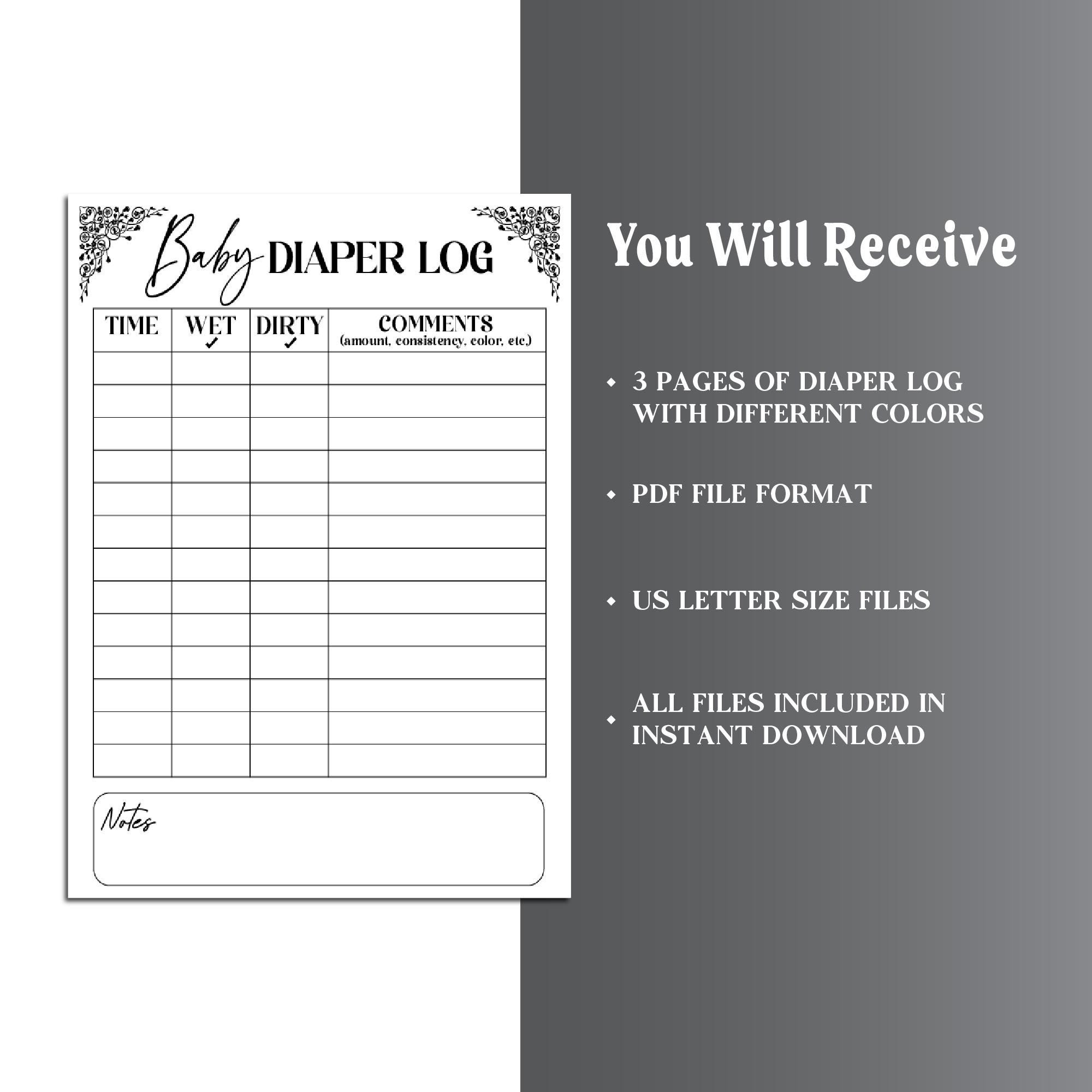 Diaper Log Printable, Baby Diaper Tracker, Daily Diaper Changing Log ...