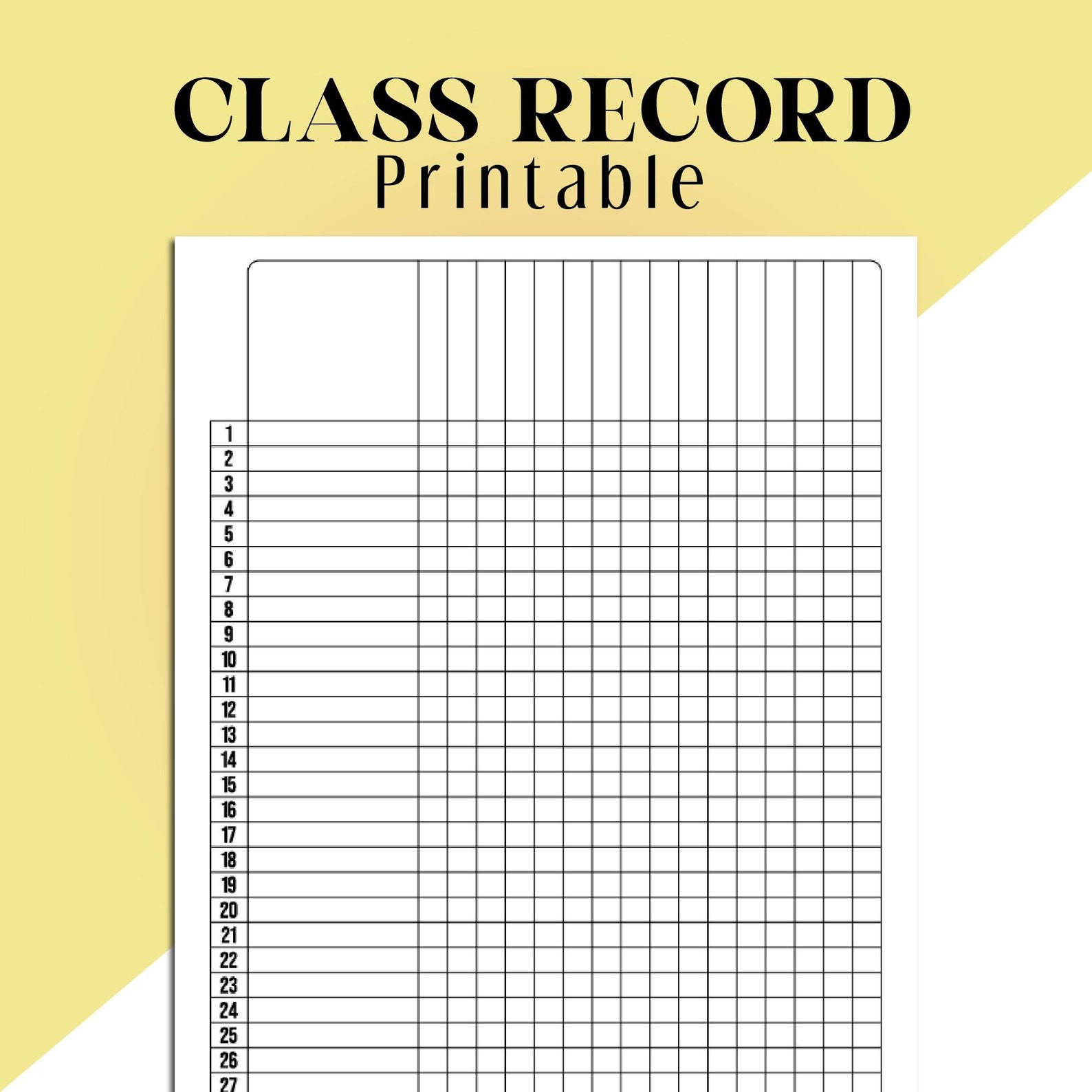 Printable Class Record, Class Record and Checklist, Class Gradebook ...